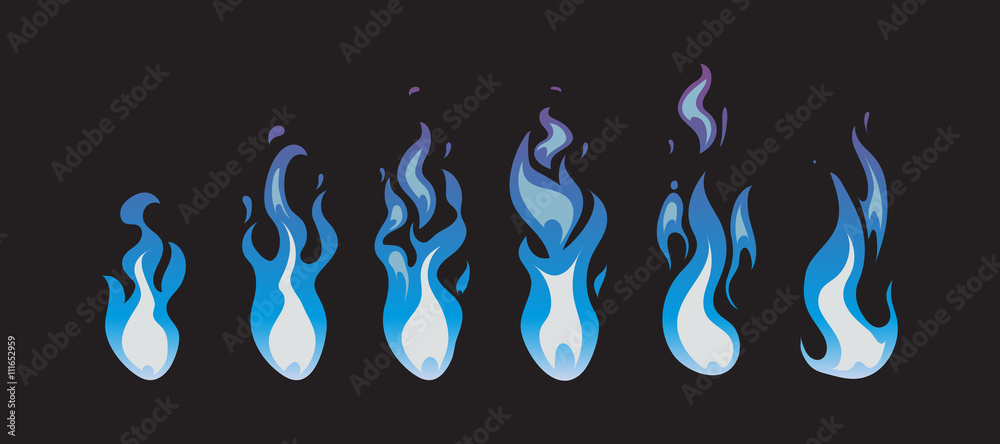 Blue fire vector animation sprites, flames. Fire animation burn light ...