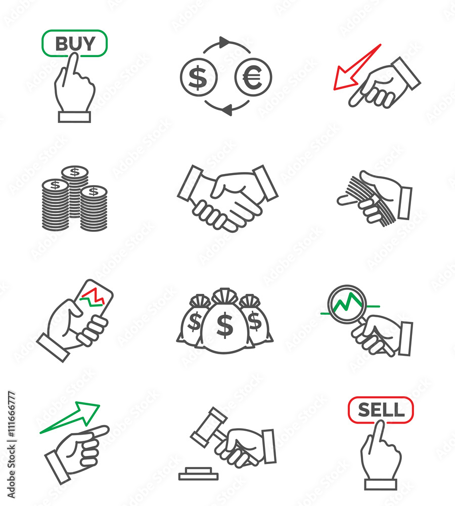 Stock line icons. Thin line finance strategy and stock exchange signs ...