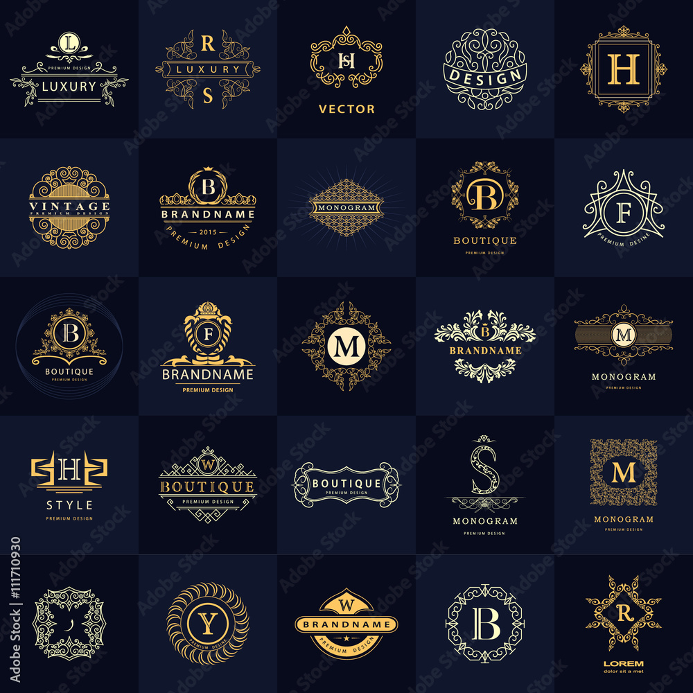 Line graphics monogram. Vintage Logos Design Templates Set. Business ...