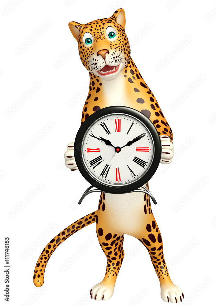 cute Leopard cartoon character with clock Stock Illustration | Adobe Stock