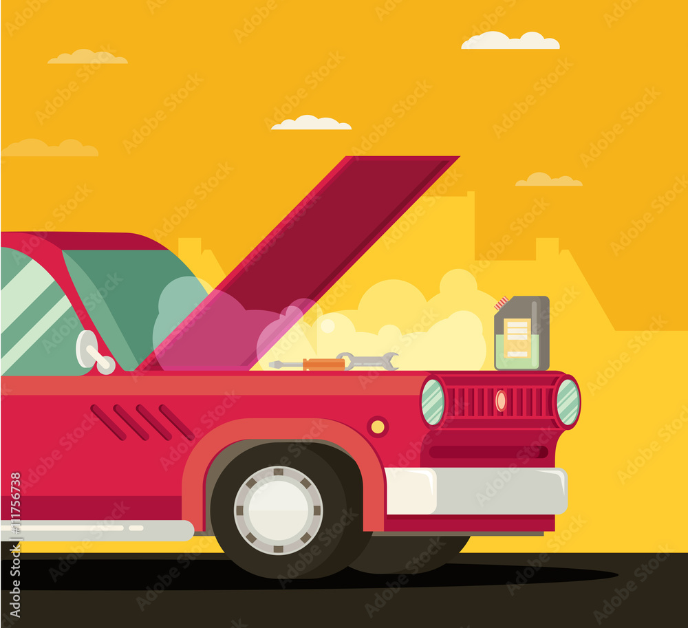 Broken car. Vector cartoon flat illustration Stock Vector | Adobe Stock