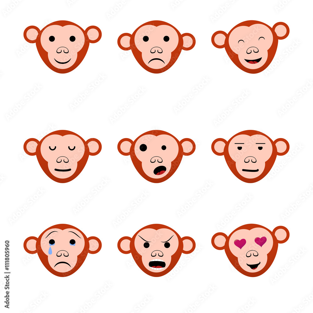 Emotions faces monkeys nine set icons Stock Vector | Adobe Stock