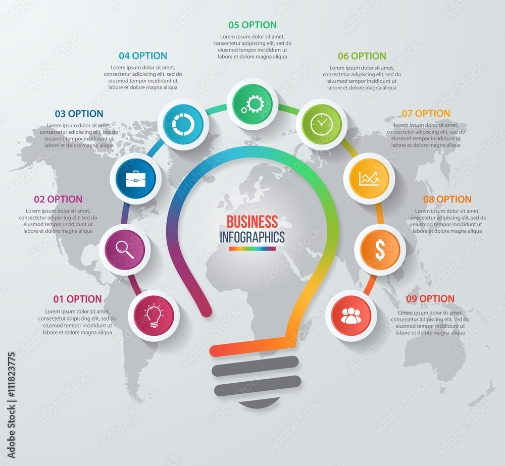 Vector idea light bulb circle infographic template for graphs, charts ...