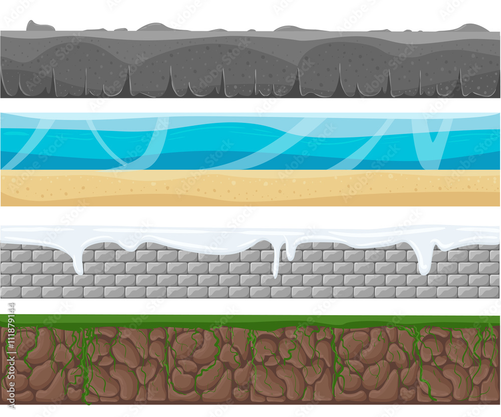 Illustration of a set of seamless grounds, soils and land foreground ...