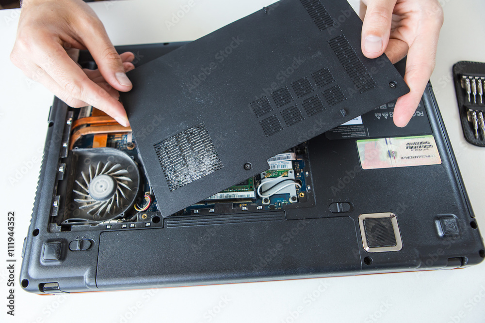 Computer literacy repair men hands, cooling, the hot temperature of the ...