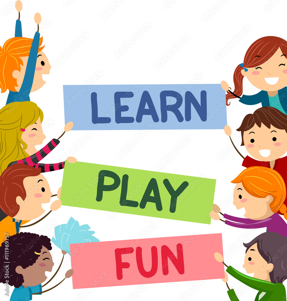 Stickman Kids Text Learn Play Fun Banners Stock Vector | Adobe Stock