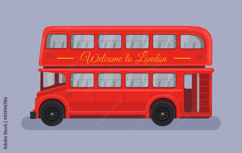 England British London red bus. Vector flat cartoon illustration Stock ...