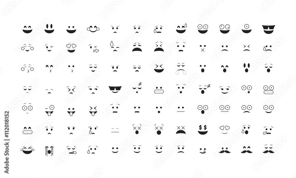 Emoticon without outline vector. Emoji vector. Smile icon set. Emoticon ...