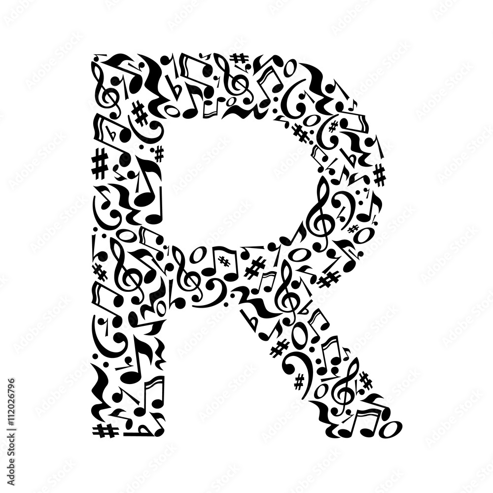 R letter made of musical notes on white background. Alphabet for art ...