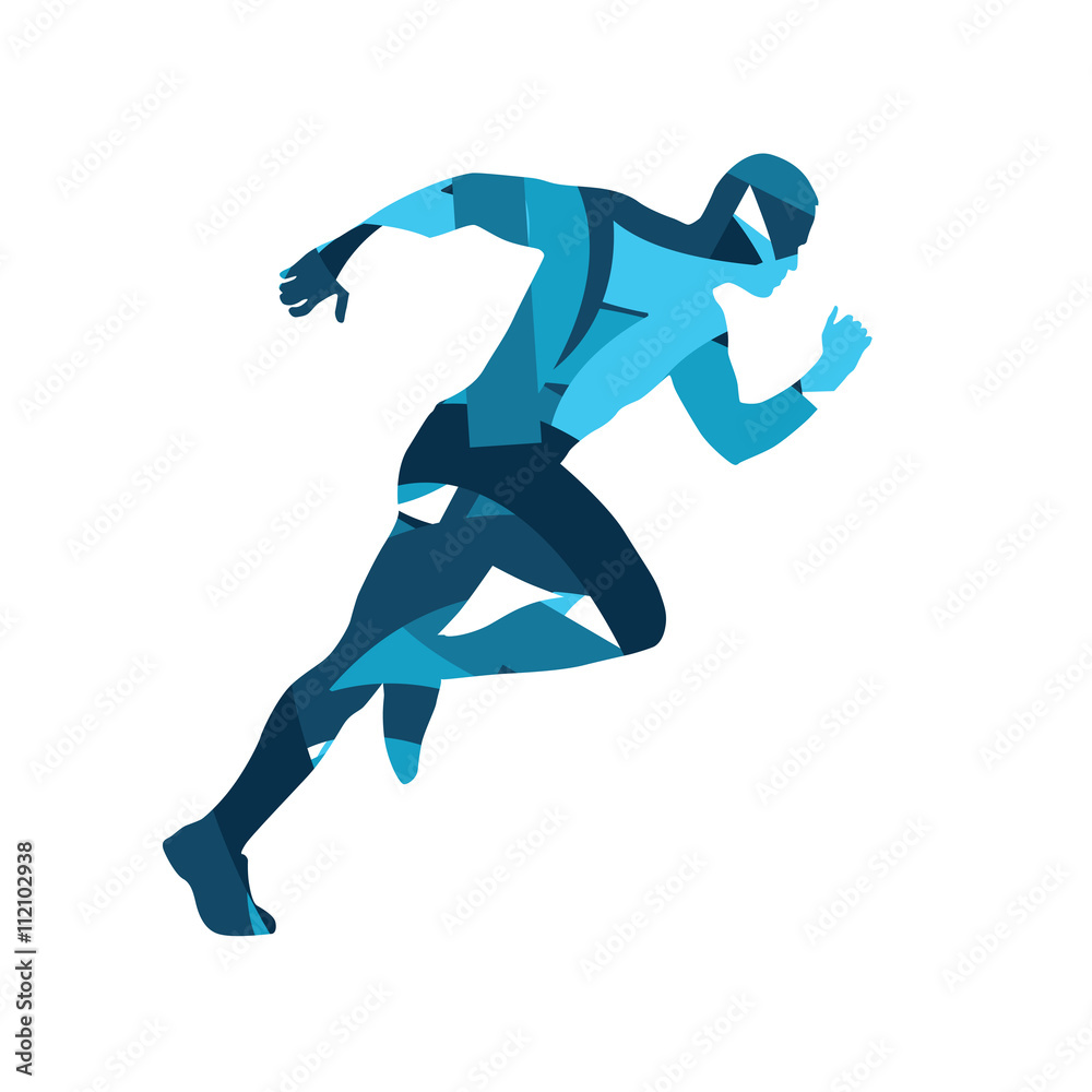 Abstract blue vector runner. Running man, vector isolated illust Stock ...