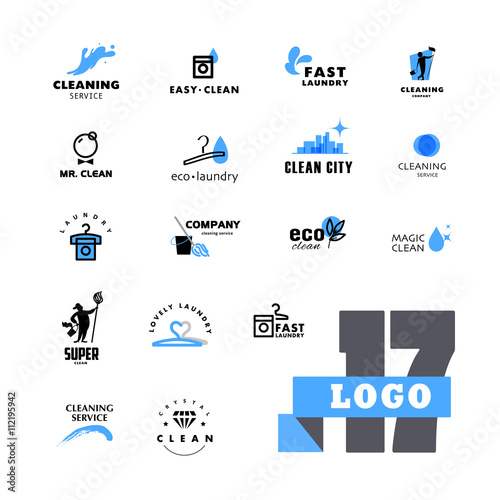 Vector logo for cleaning company. Flat cleaning service insignia ...