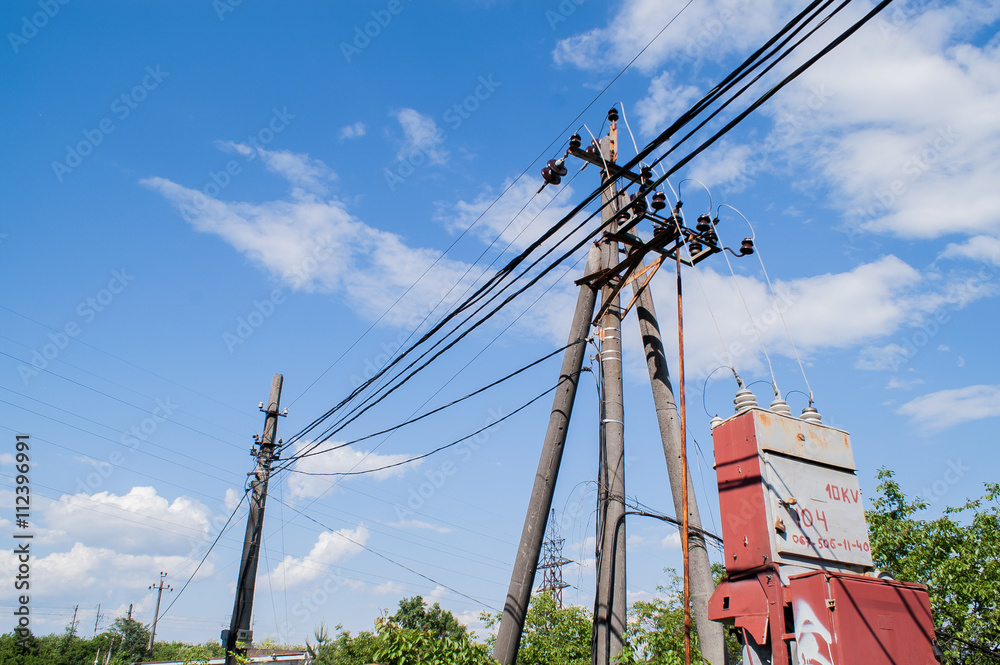 pole line high-voltage wire Stock Photo | Adobe Stock