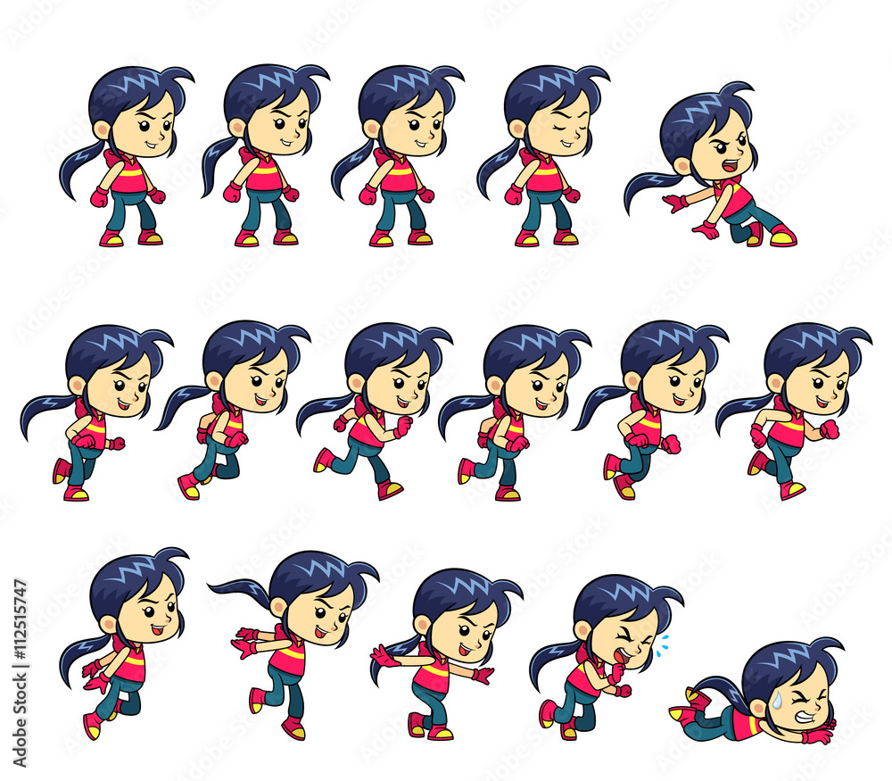 Image vectorielle Stock Action Girl Game Sprites. Action Girl game ...