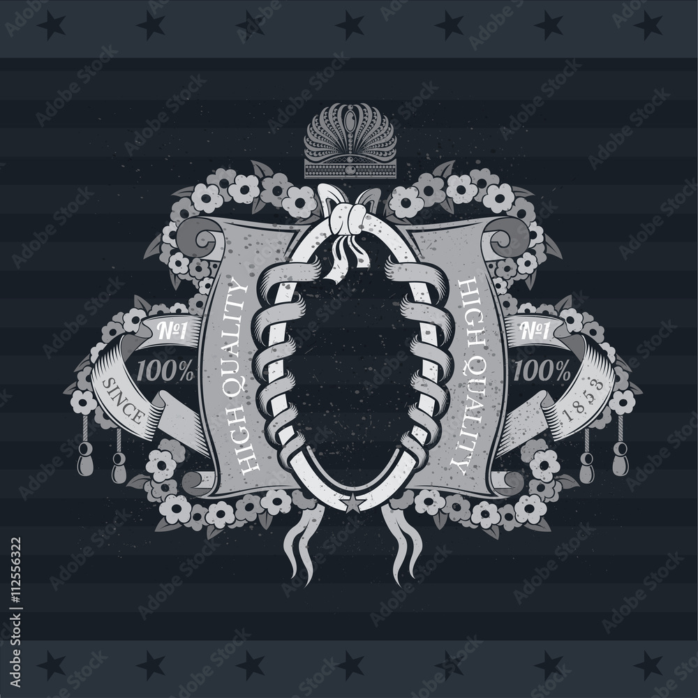 Oval Frame Between Open Scroll, Flower Wreath And Winding Ribbon ...