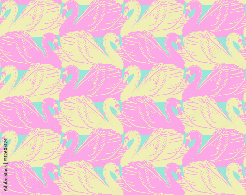 vector seamless gentle romantic graphical swan birds regular pattern ...