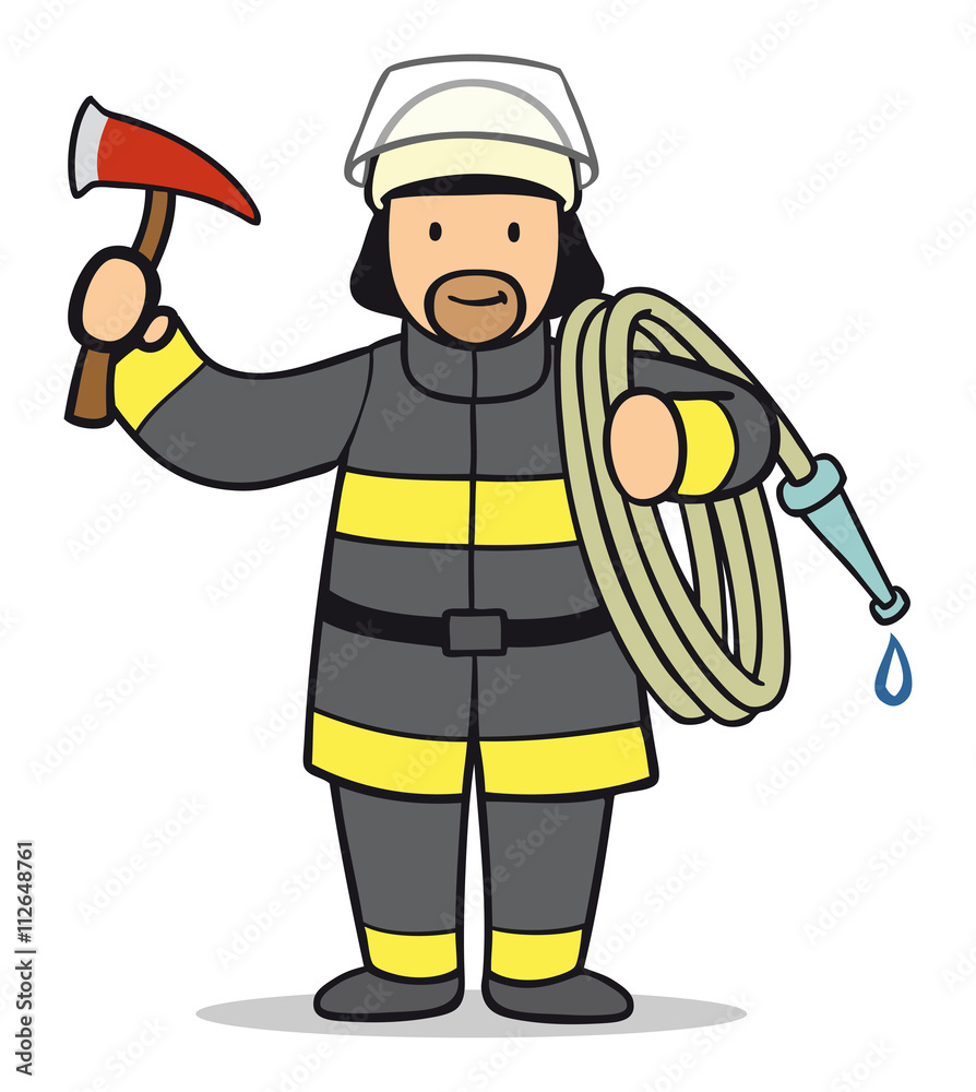 Cartoon Feuerwehrmann im Einsatz Stock Illustration | Adobe Stock
