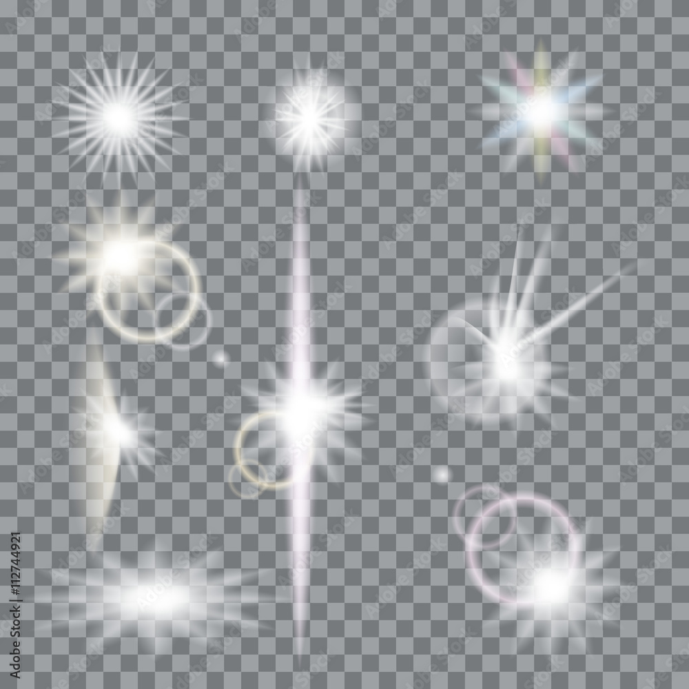 Lens flare set with transparent easy replace background and edit colors ...