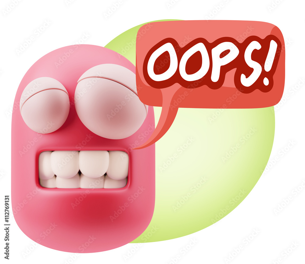 3d Rendering Smile Character Emoticon Expression saying Oops wit Stock ...