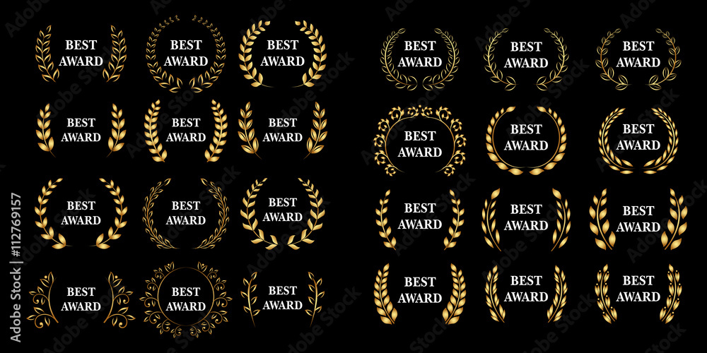 Best award mega set Vector gold award laurel wreath set. Winner label ...