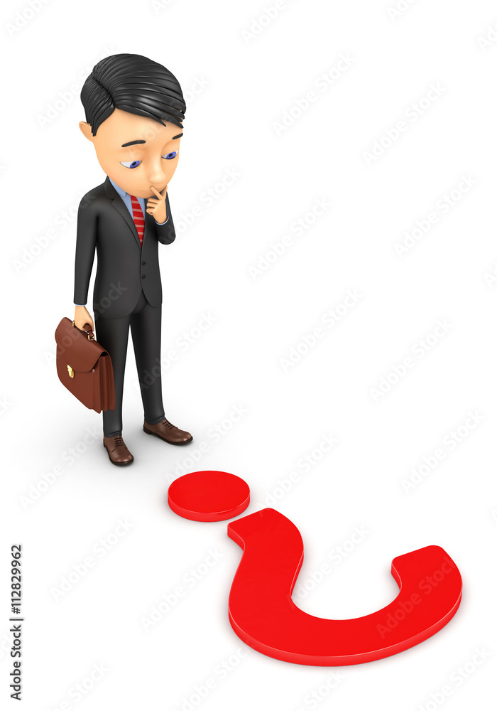 3d small person with a question mark on a white background Stock ...