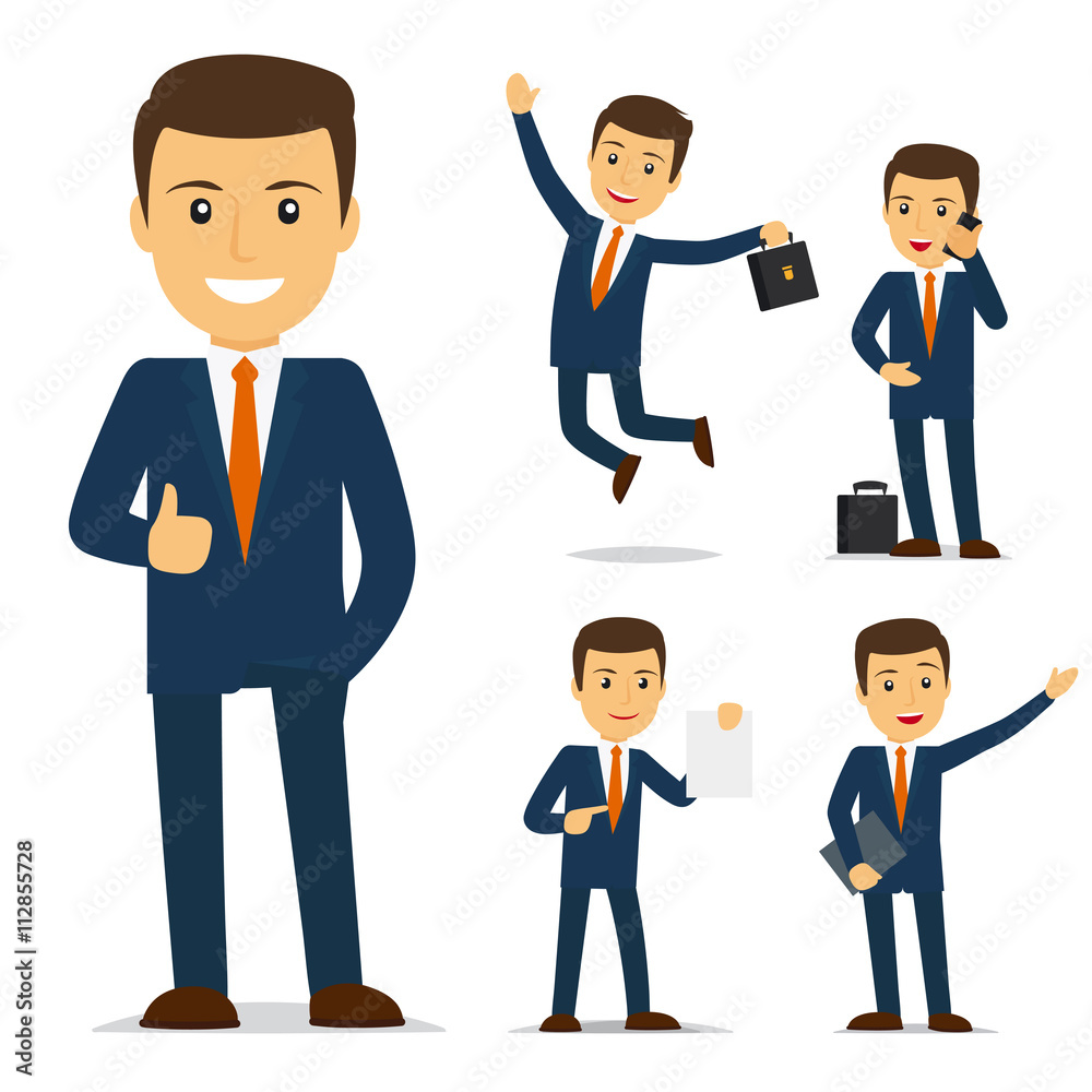 Vector de Stock Businessman cartoon character in different poses ...