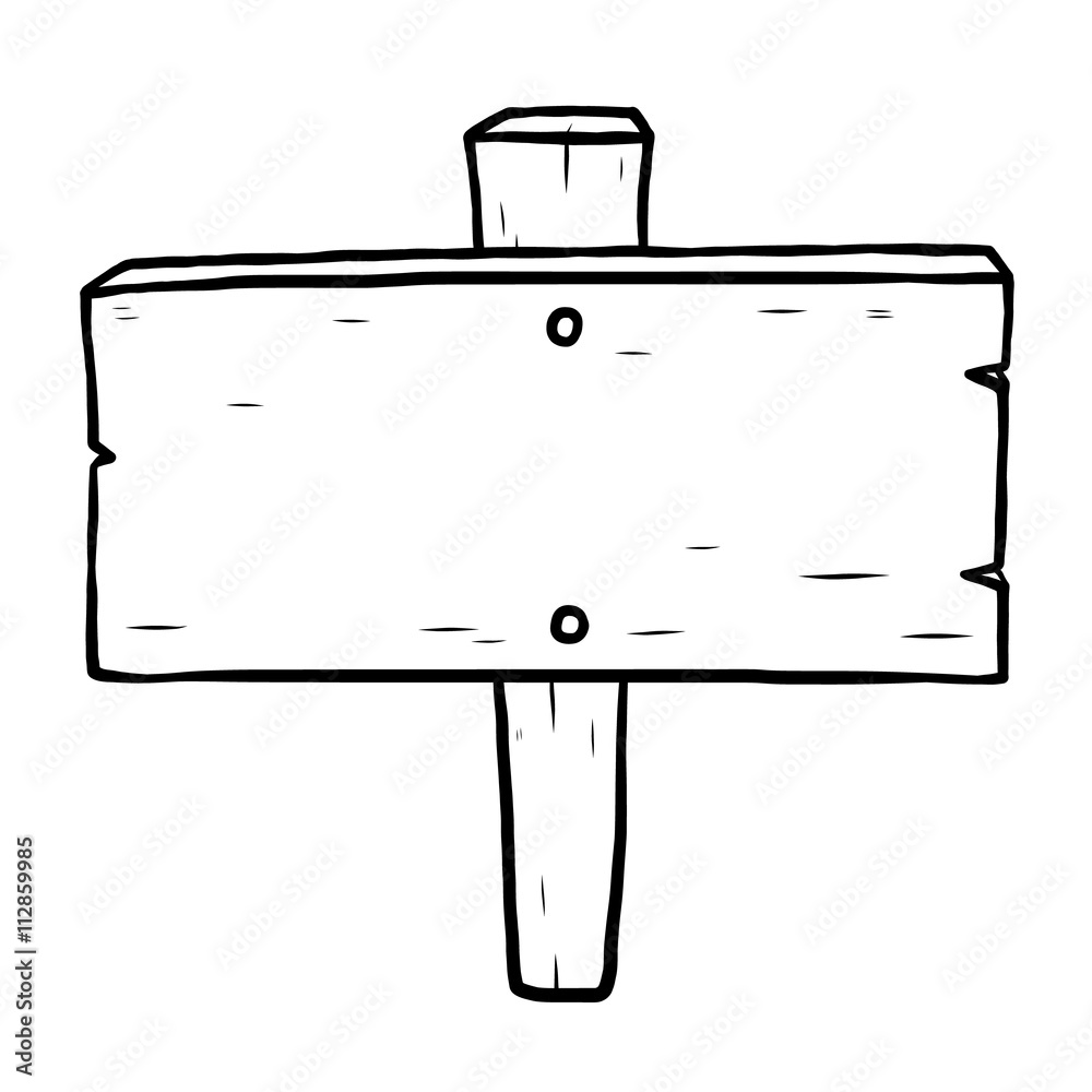 wooden placard / cartoon vector and illustration, black and white, hand ...