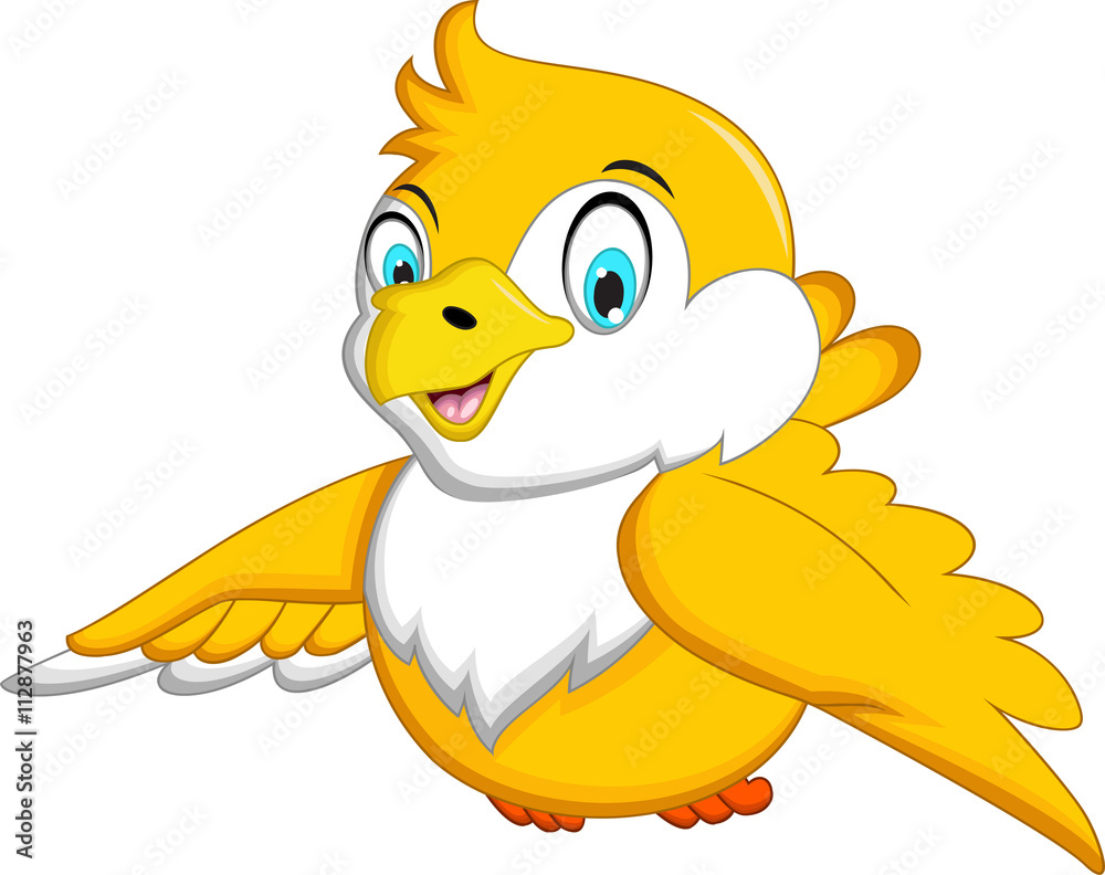 cute yellow bird cartoon flying Stock Vector | Adobe Stock