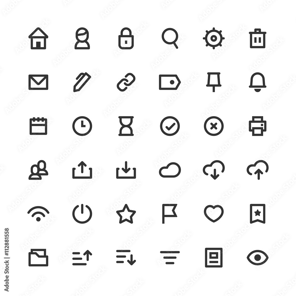 Trendy Basic Bold Line Icons Stock Vector | Adobe Stock