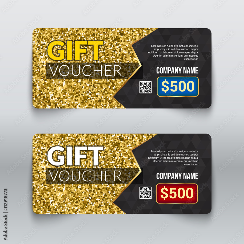 Gift voucher certificate Design with Gold Glitter Texture. Invitation ...