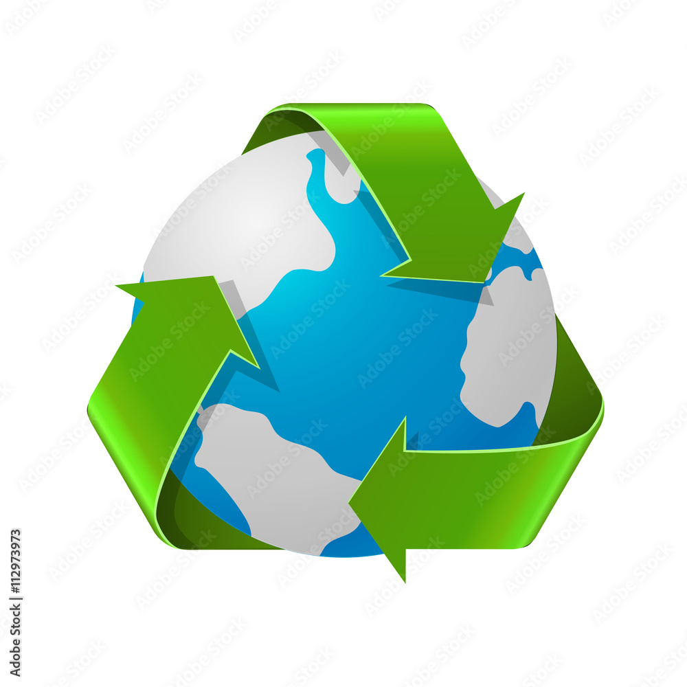 Recycling Earth concept. Realistic illustration of recycle arrows with ...