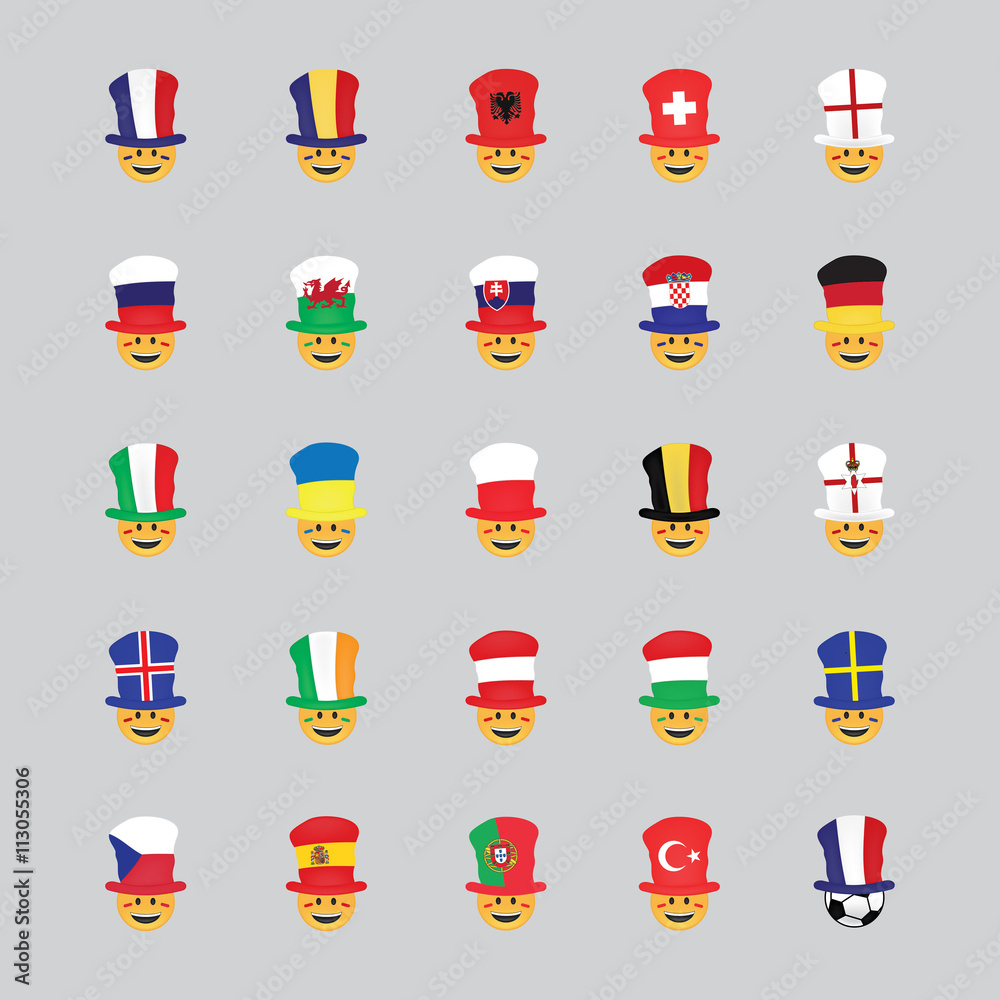 Set of football fan icon vector isolated on gray background. Emoji ...