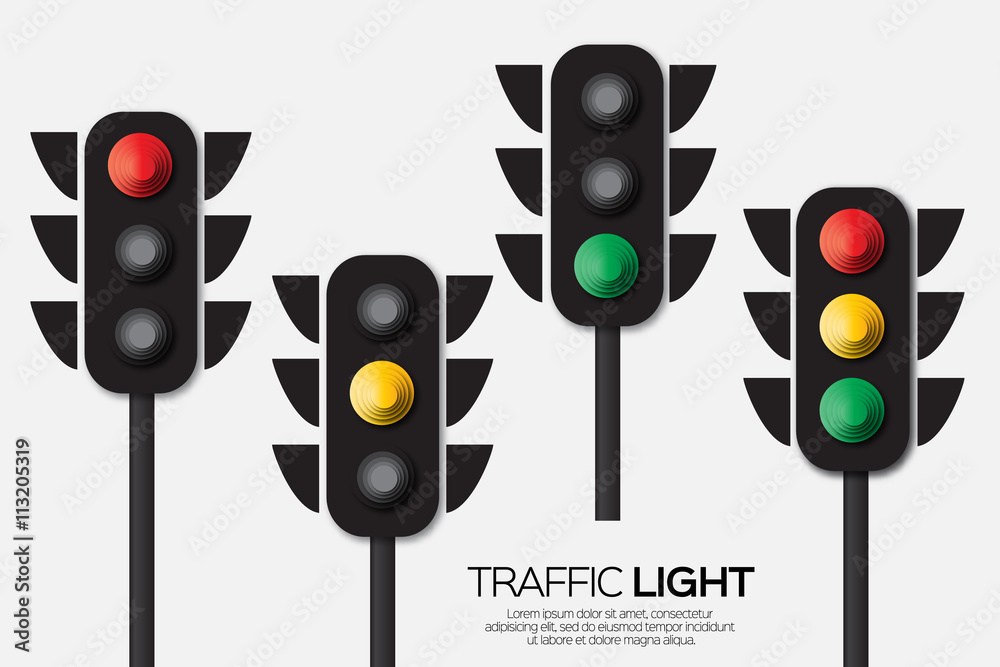 Traffic light. Origami Red, yellow, green lights - Go, wait or slow ...
