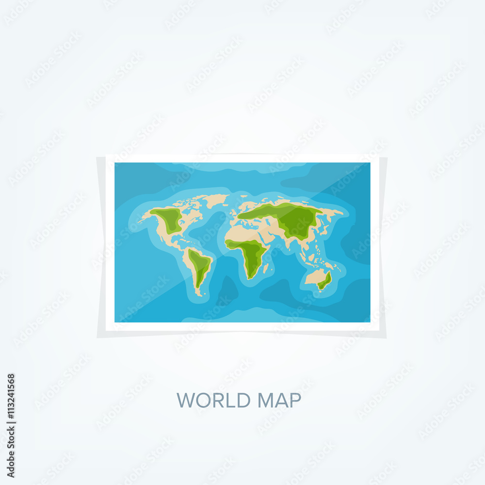 World map in a flat style. Earth, globe. Navigation. Route and ...