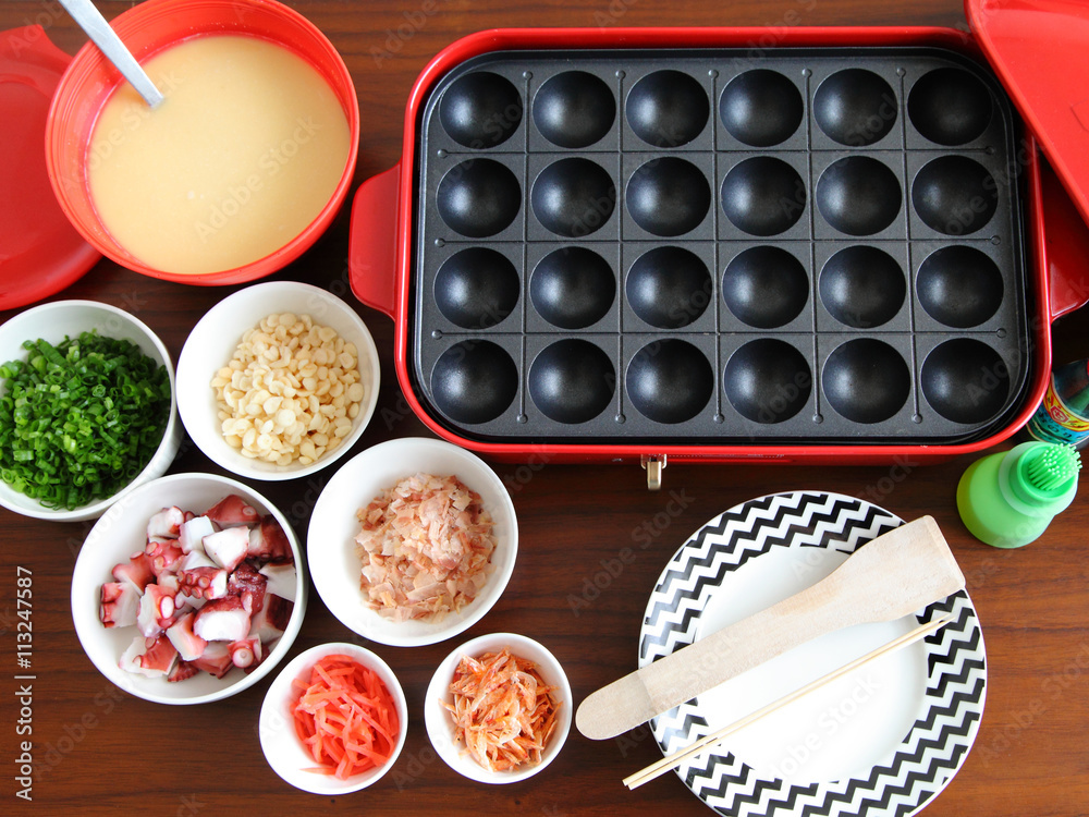 Table for Homemade Japanese Traditional food - TAKOYAKI (octopus ...