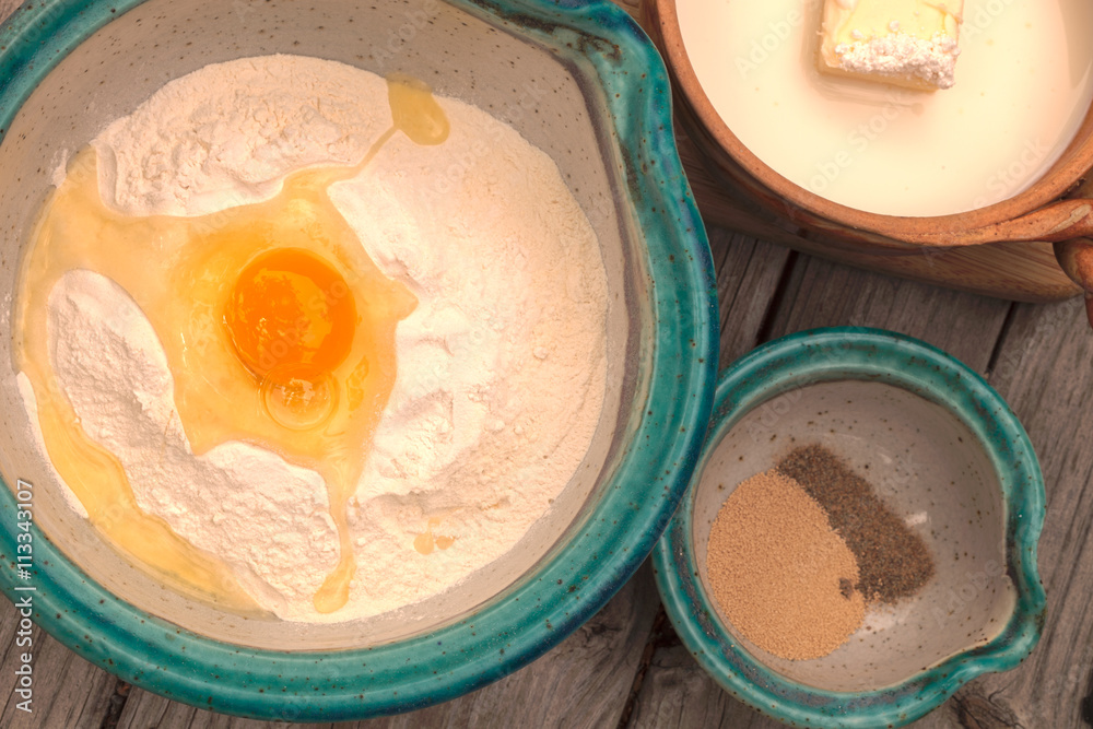 Number 1 of bread making series. Four cups flour, one egg, three ...