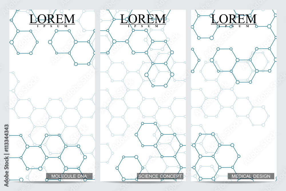 Set of modern vector flyers. Abstract background with molecule ...