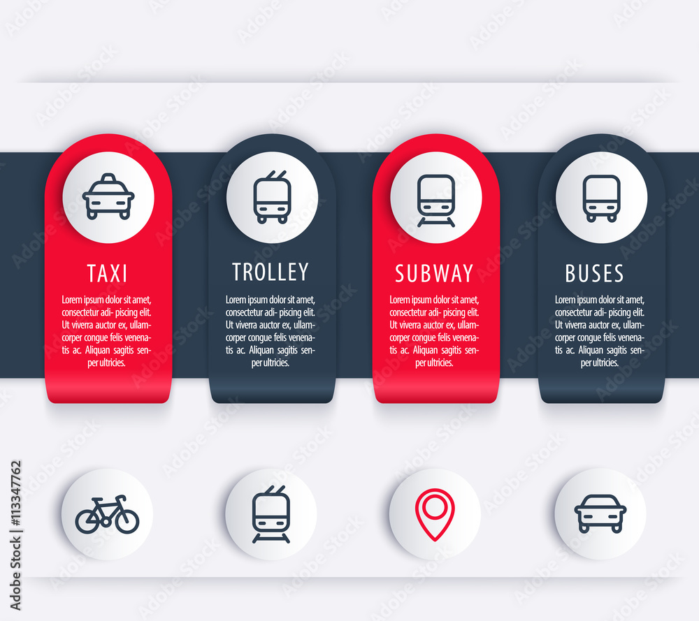 City transport, infographics elements, icons, public transportation ...