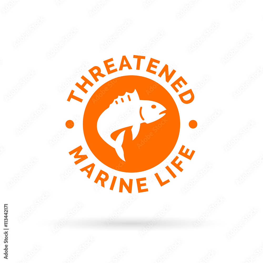 Threatened fish icon. Threatened marine species sign. Over-fishing ...