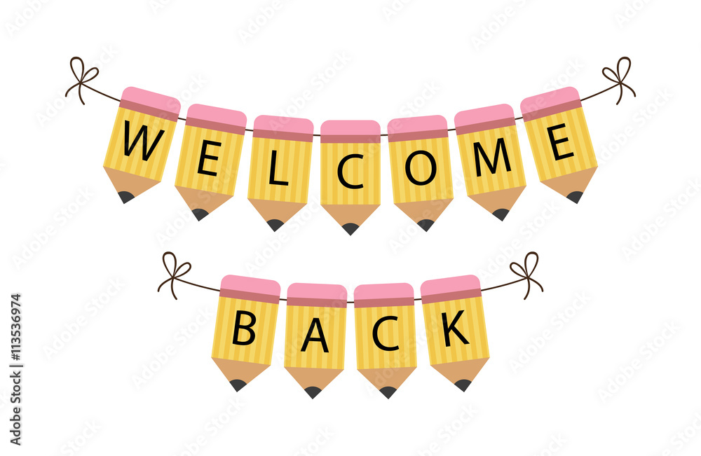 Cute Back to School bunting flags with words Welcome Back isolated on ...