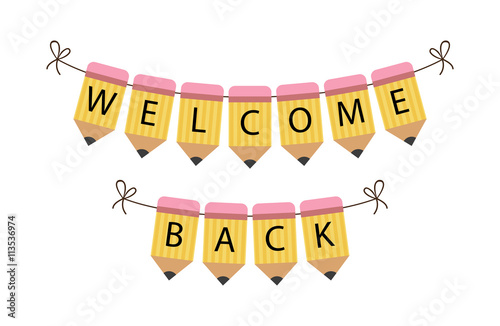 Cute Back to School bunting flags with words Welcome Back isolated on ...