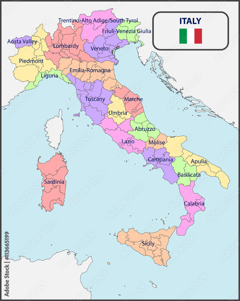 Political Map of Italy with Names Stock Vector | Adobe Stock