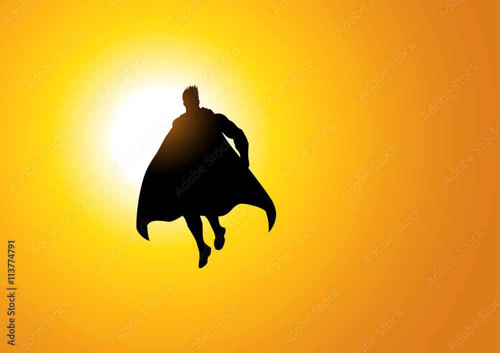 Superhero flying against the sun Stock Vector | Adobe Stock