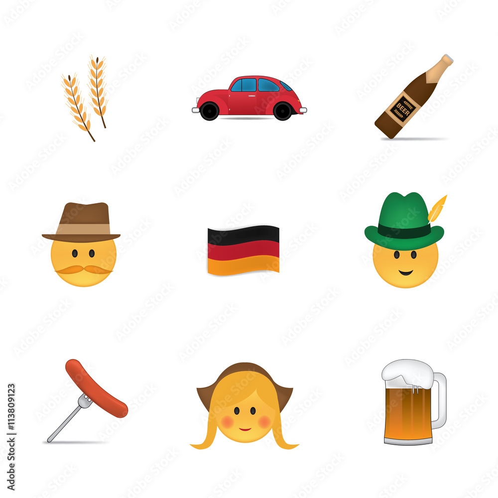 Set of german emoticon vector isolated on white background. Emoji ...