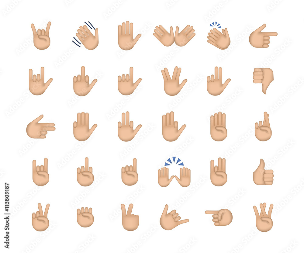 Set of hand emoticon vector isolated on white background. Gestures ...