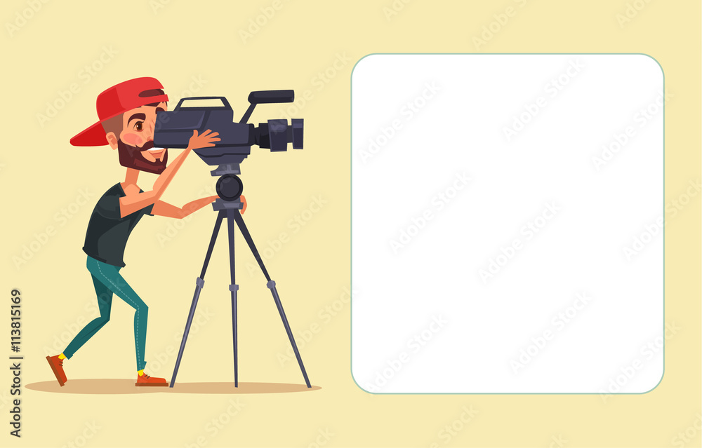 Cameraman with movie camera. Vector flat cartoon illustration Stock ...