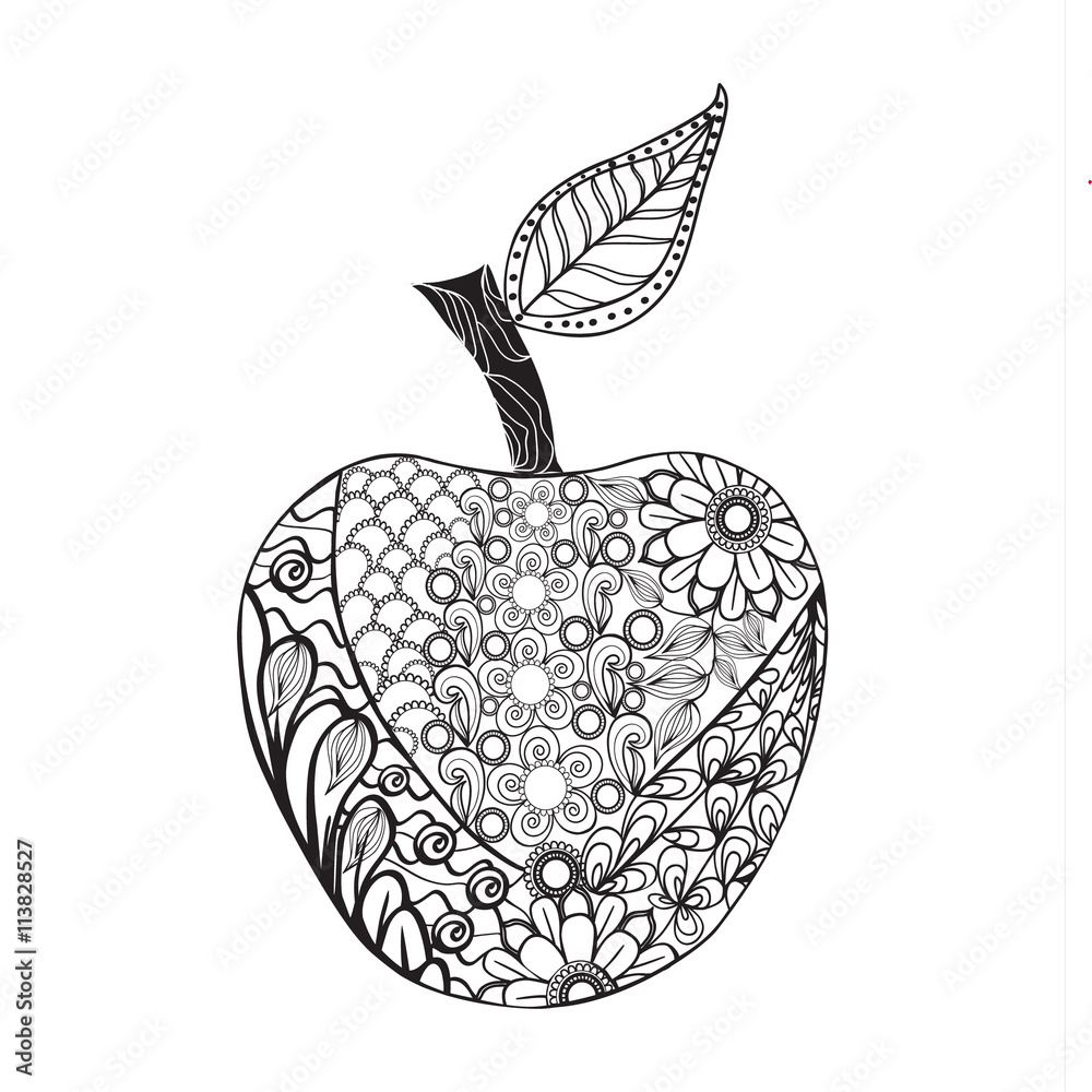 Monochrome Apple zentangle style for coloring book. Stock Vector ...