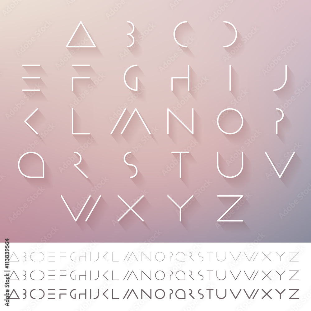 Minimal futuristic font. Typeface. Alphabet set. Elegant light letters ...