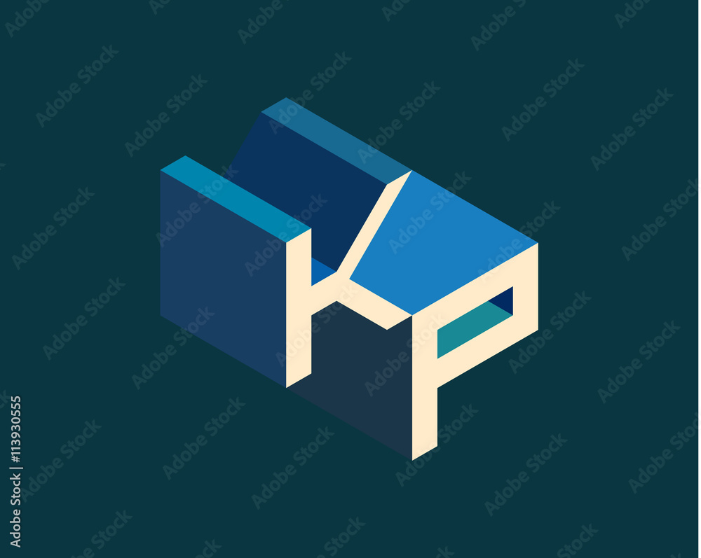 KP isometric 3D letter logo. three-dimensional stock vector alphabet ...