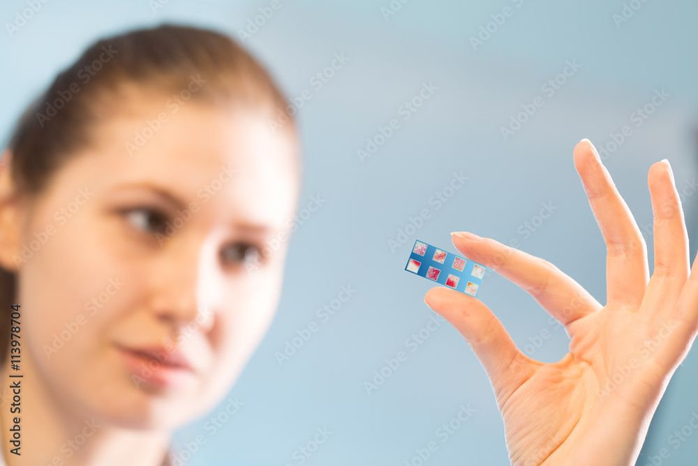 DNA microarray, DNA chip or biochip, array of nano DNA spots attached ...