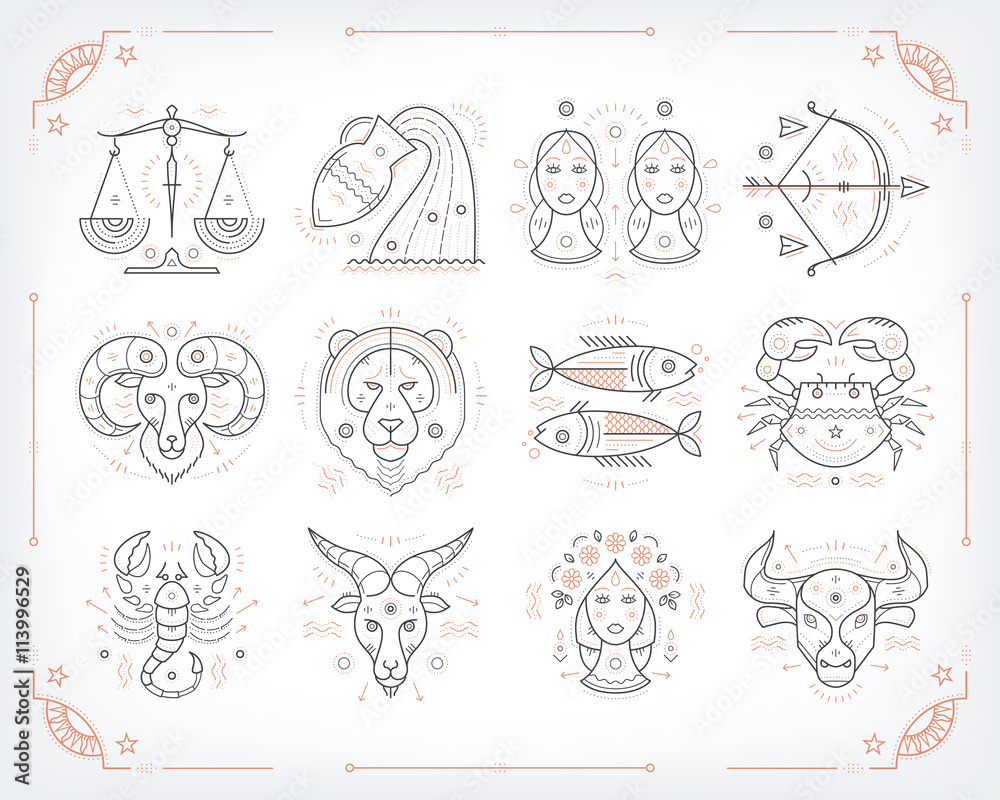 Thin line vector zodiacal symbols. Astrology, horoscope sign, graphic ...